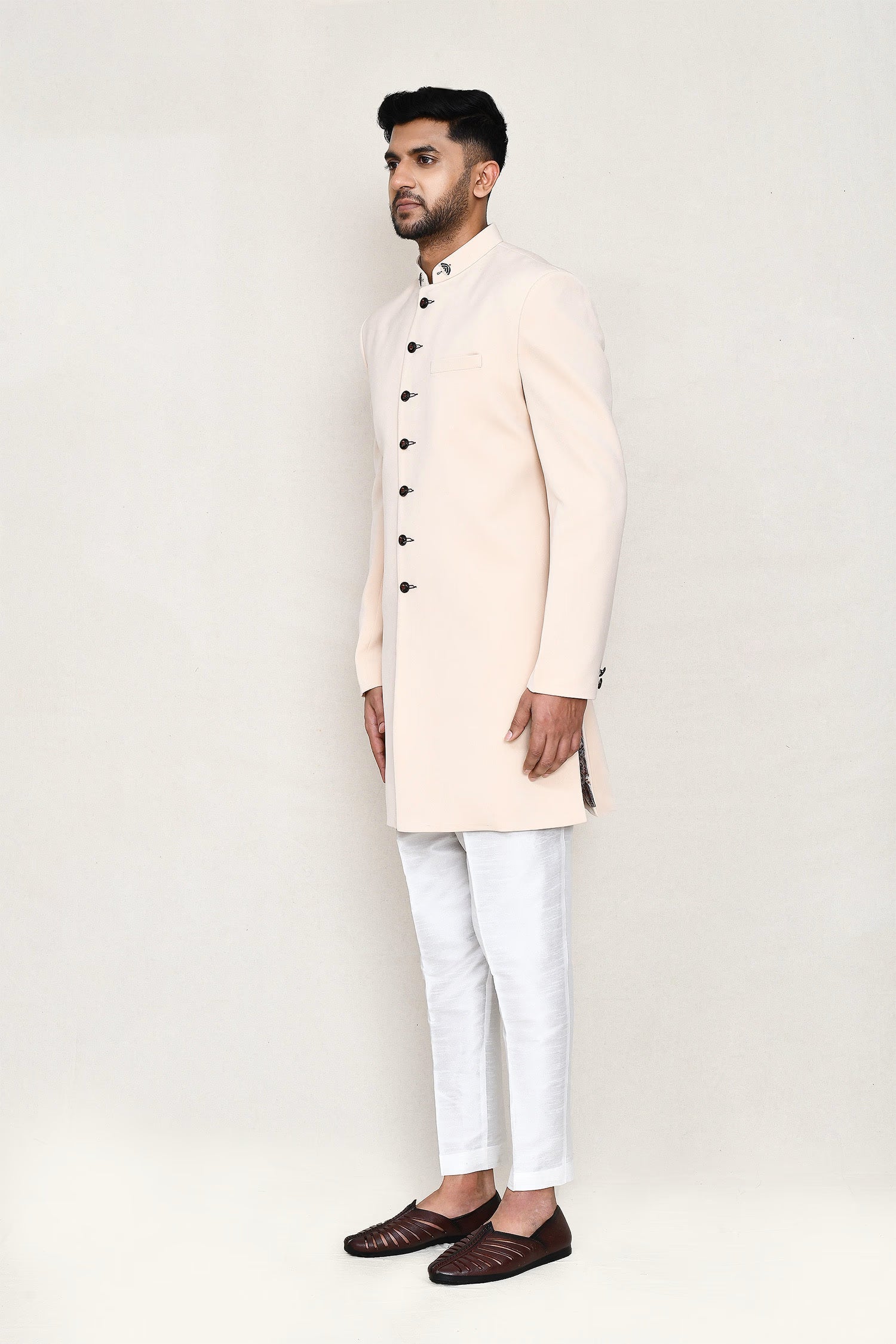 Cream Rayon Sherwani Set| Singhania's